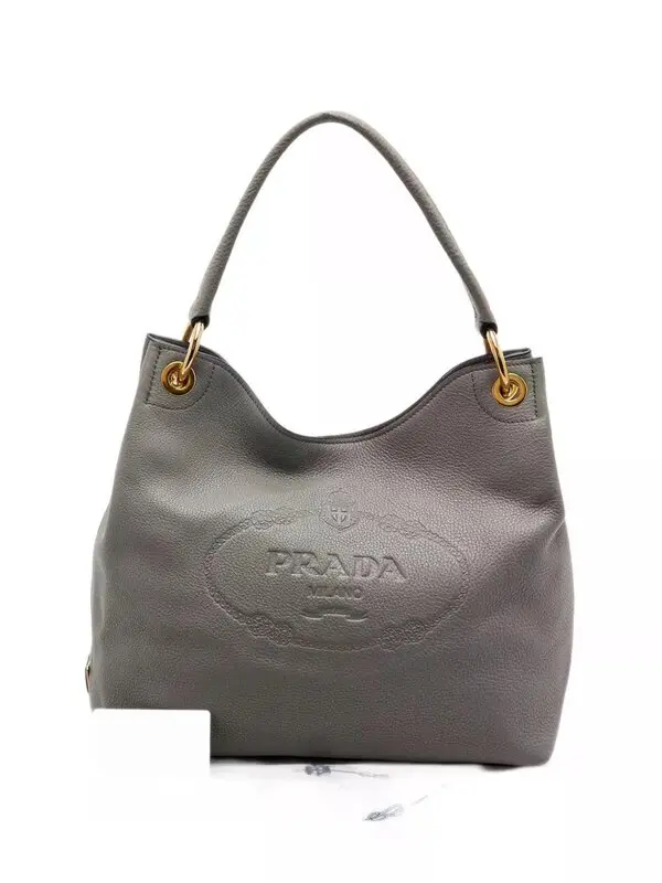 Prada Vitello Daino Phenix Embossed Logo Tote Bag - Grey