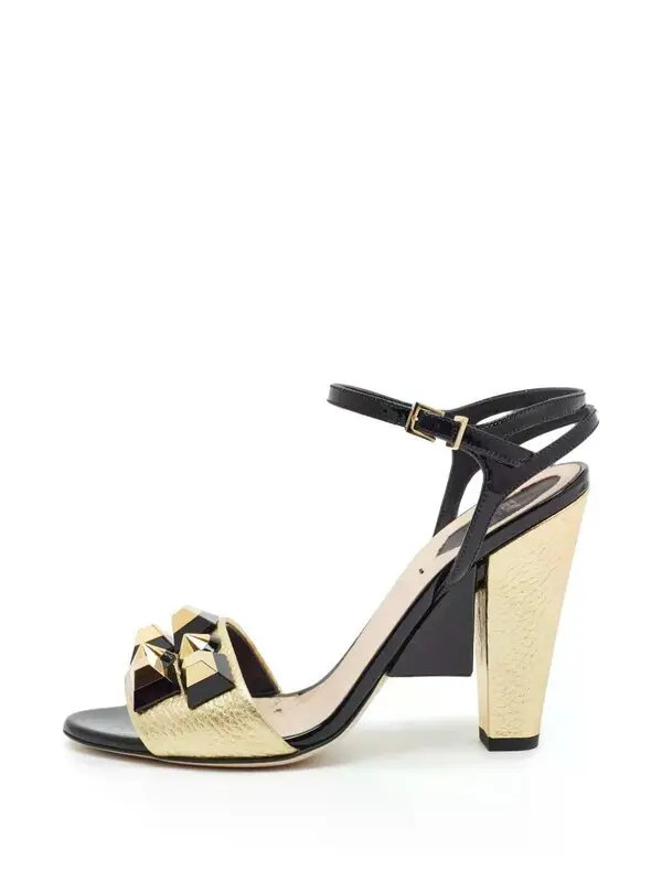 Fendi Studded Ankle-strap High Block Heel Sandals - Gold