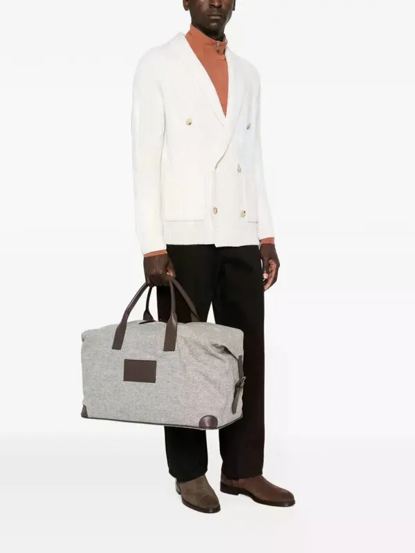 GRAN SASSO Herringbone Wool Tote Bag With Leather Trim - Grey