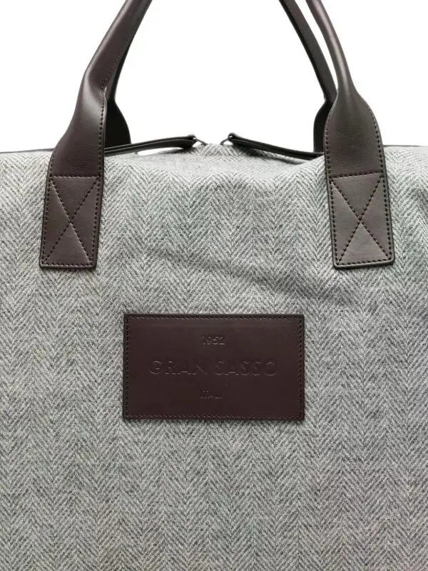 GRAN SASSO Herringbone Wool Tote Bag With Leather Trim - Grey