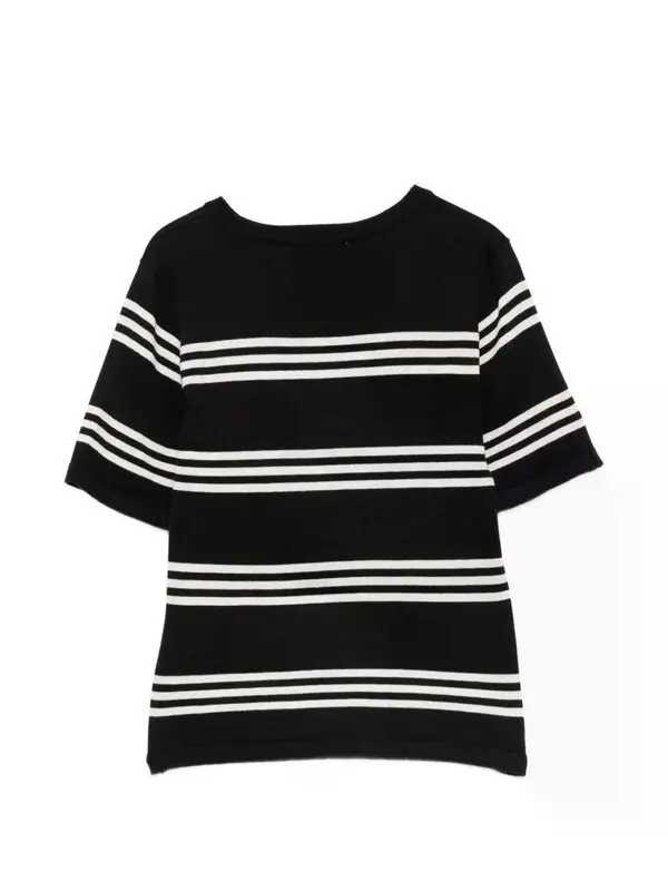 Dkny Striped Elbow-sleeve Sweater - Black