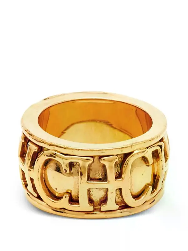 Carolina Herrera Tone Logo Pattern Band Ring - Gold