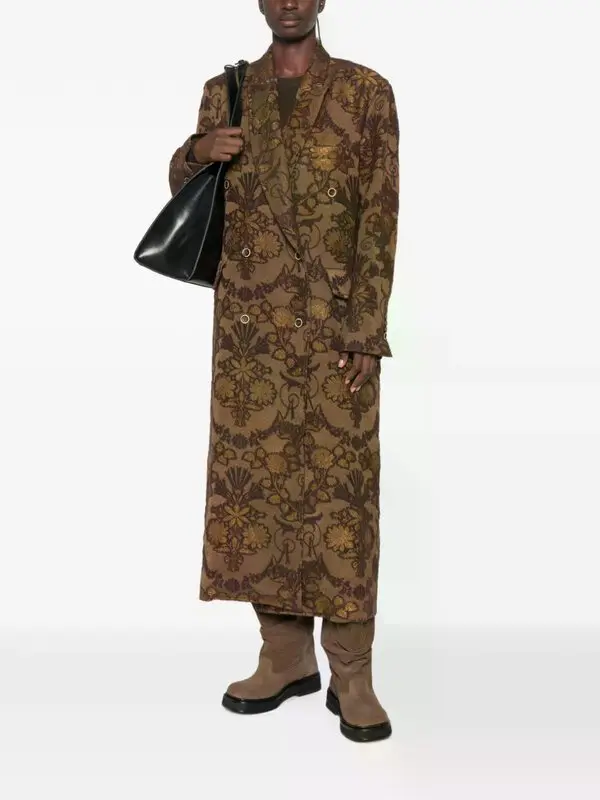 UMA WANG Floral-jacquard Double-breasted Coat
