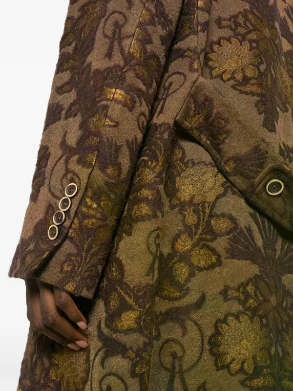 UMA WANG Floral-jacquard Double-breasted Coat