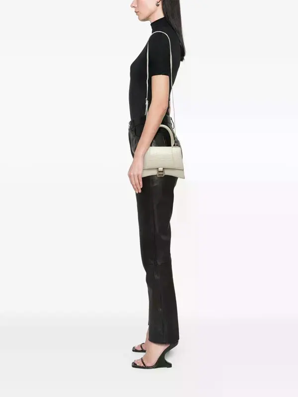 Balenciaga 2020 Small Croc Embossed Leather Hourglass Top Handle Bag Satchel - White
