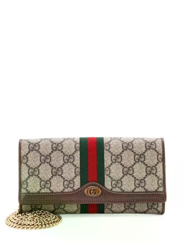 Gucci Ophidia Chain Wallet Gg Coated Canvas Crossbody Bag - Brown