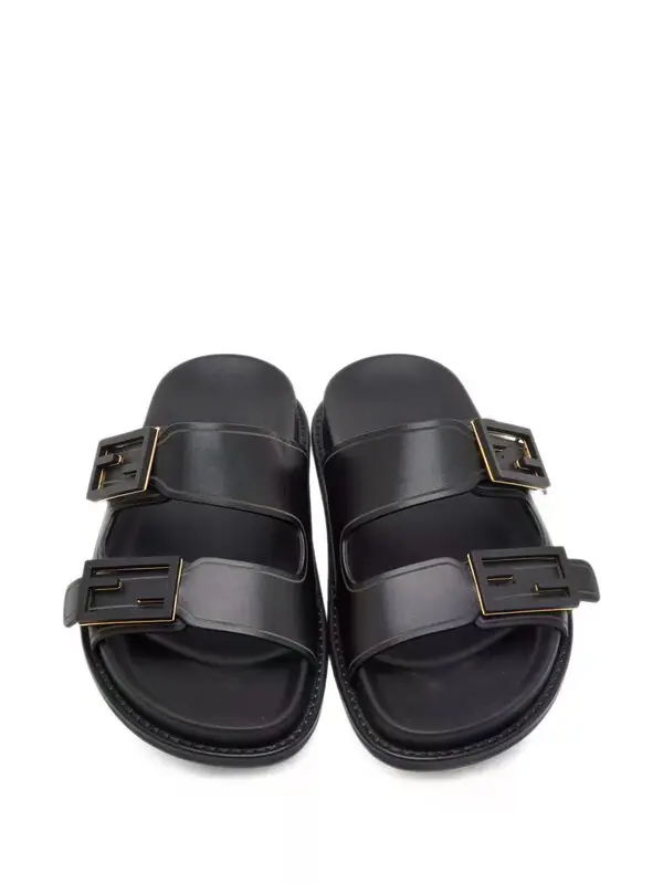 Fendi Leather Ff Buckle Flat Sandals