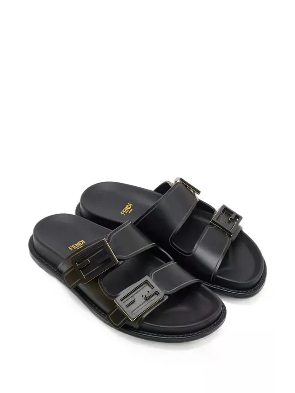 Fendi Leather Ff Buckle Flat Sandals