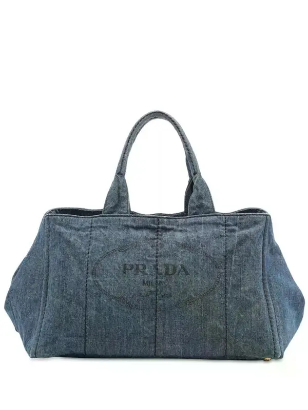 Prada Large Denim Logo Tote Satchel