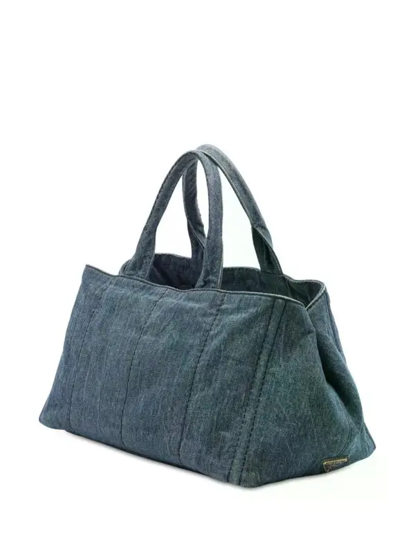 Prada Large Denim Logo Tote Satchel