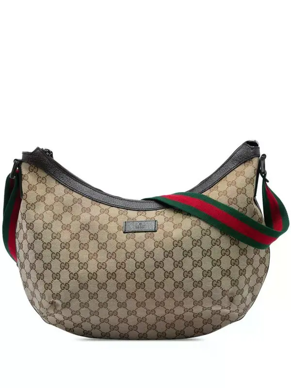 Gucci Gg Canvas Web Half Moon Crossbody Bag