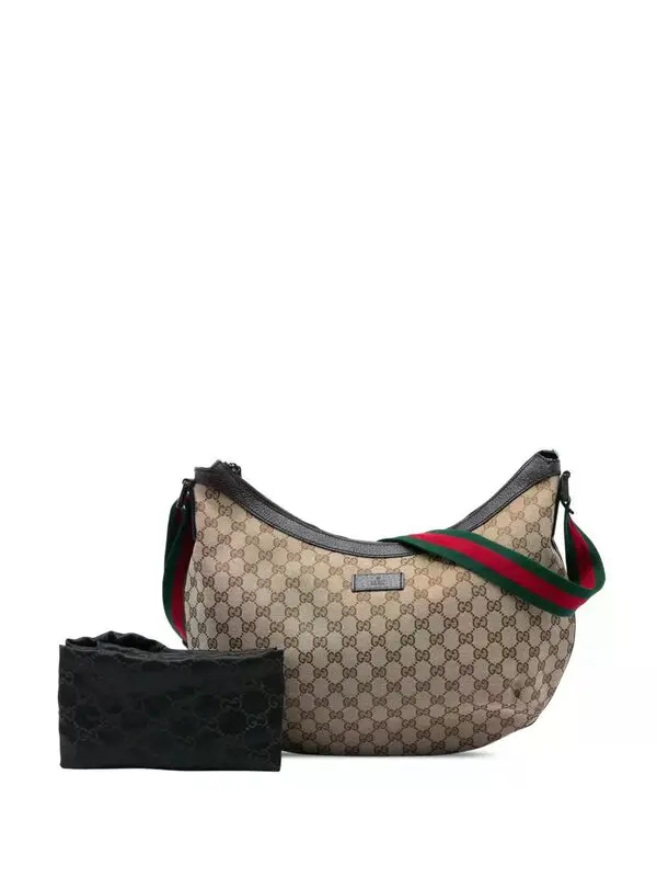 Gucci Gg Canvas Web Half Moon Crossbody Bag