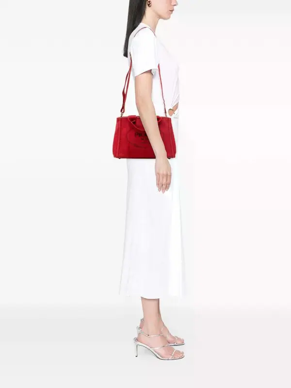 Prada Small Canvas Canapa Logo Tote Satchel - Red
