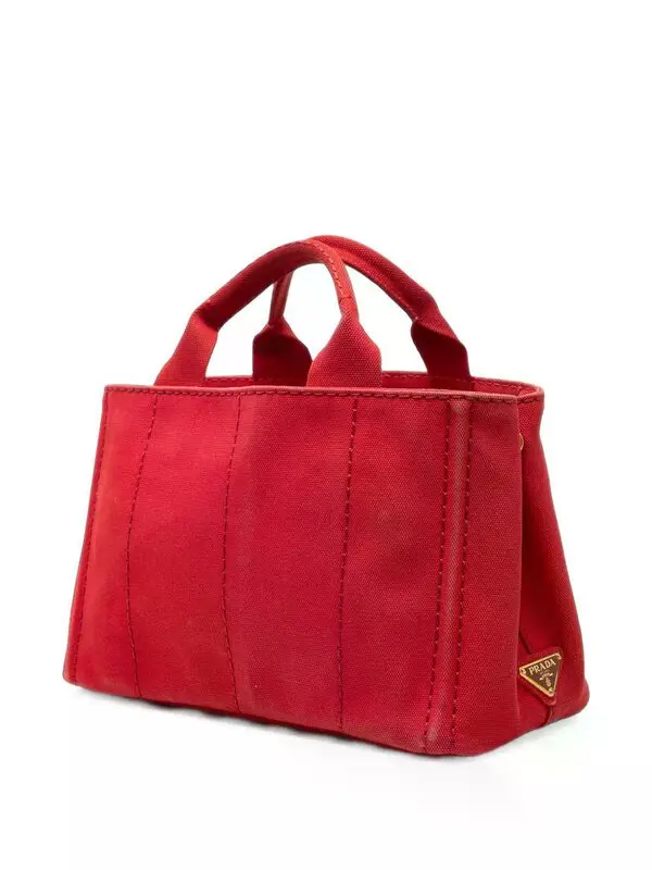 Prada Small Canvas Canapa Logo Tote Satchel - Red