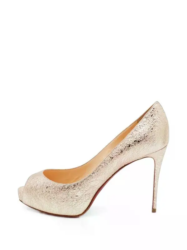 CHRISTIAN LOUBOUTIN Metallic Leather Peep Toe Platform Stiletto Pumps - Gold