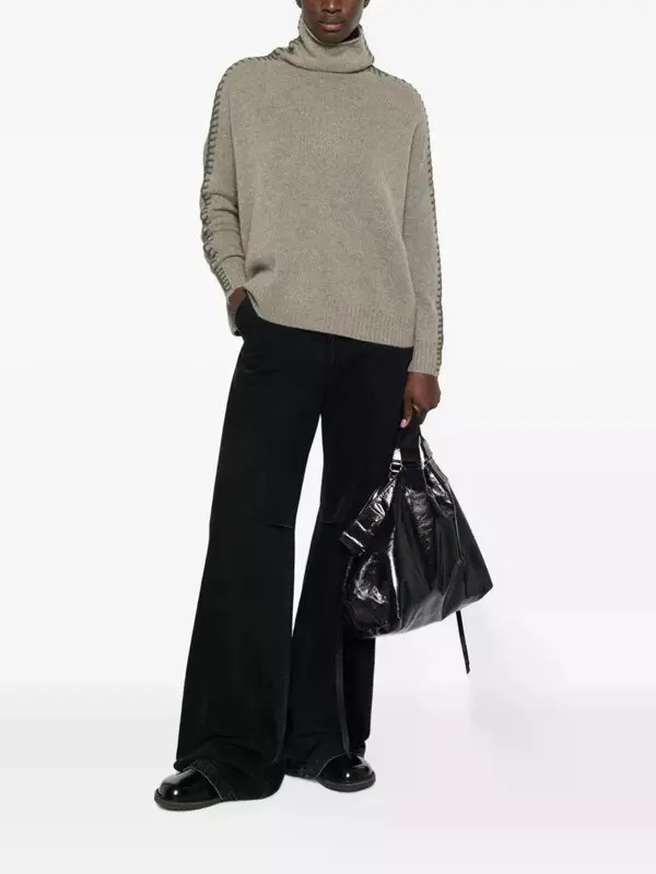 KUJTEN Thea Whipstitch-trim High Neck Sweater - Green