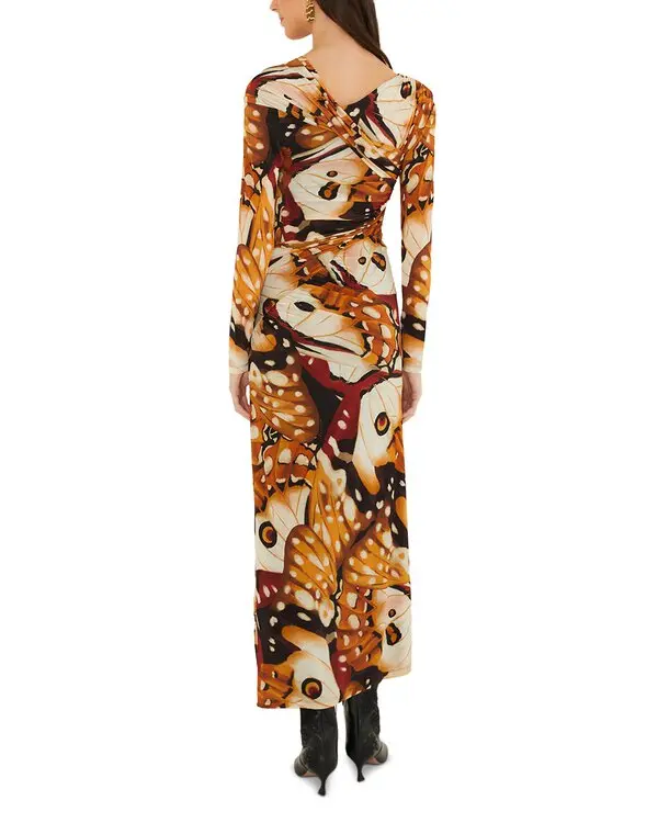 Farm Rio Borbofly Printed Long Sleeve Maxi Dress