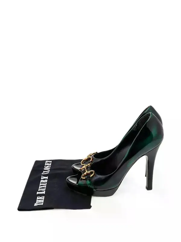 Gucci Horsebit Peep-toe Leather Heeled Pumps