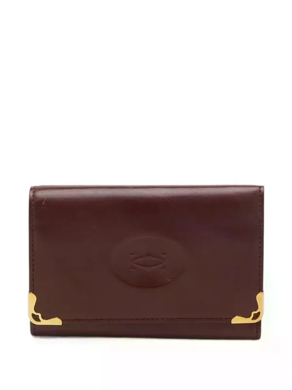 Cartier Burgundy Leather Embossed Logo Key Holder - Red