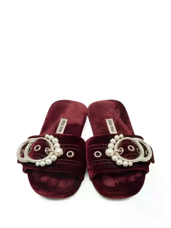 Miu Miu Velvet Buckle Strap Slip-on Sandals