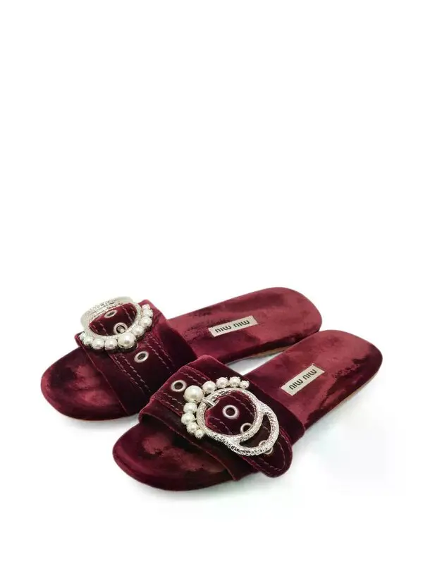Miu Miu Velvet Buckle Strap Slip-on Sandals