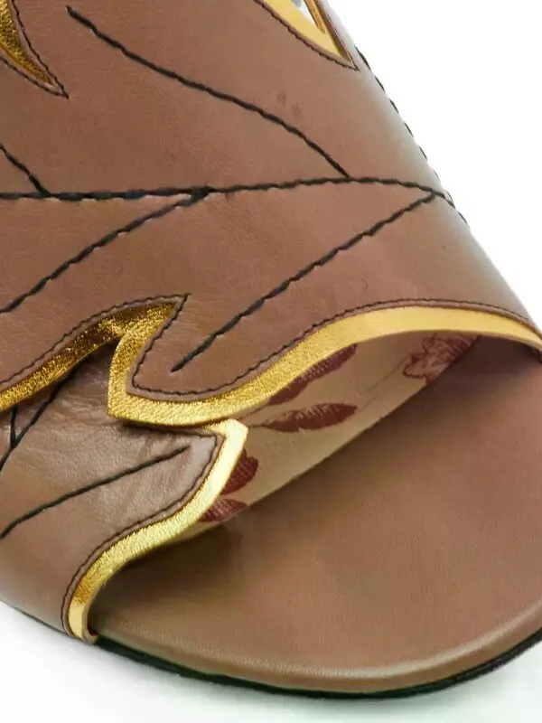 Gucci Webby Leaf Embellished Snake Detail Block Heel Sandals