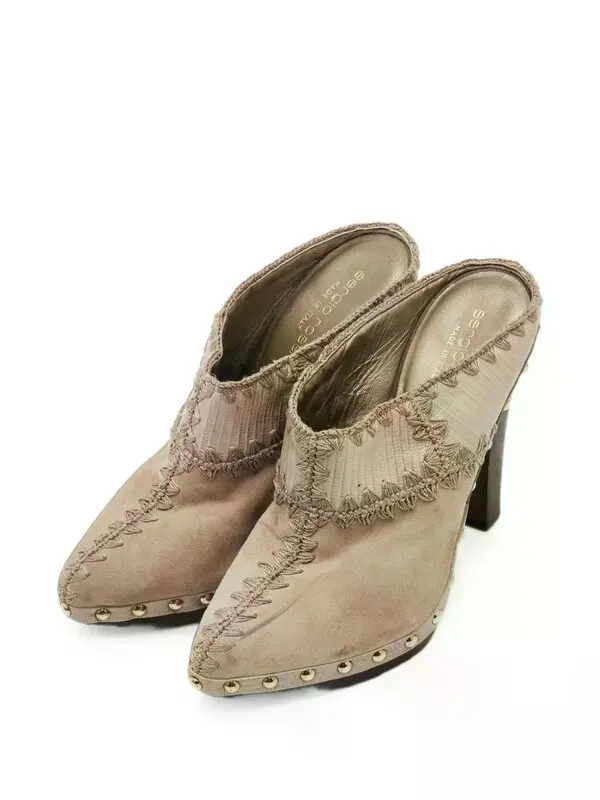 SERGIO ROSSI Beige Suede Embroidered Platform Mules