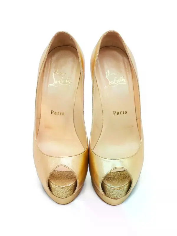 CHRISTIAN LOUBOUTIN Tone Metallic Leather Peep-toe Platform Pumps - Gold