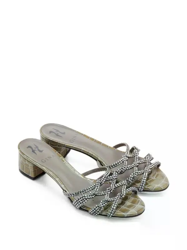GINA Crystal Embellished Calf Leather Slides - Green