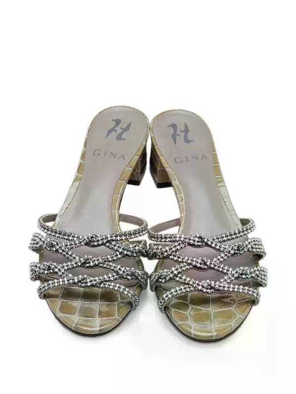 GINA Crystal Embellished Calf Leather Slides - Green