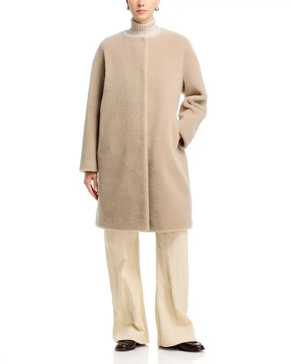 Herno Collarless Wool-blend Teddy Long Coat