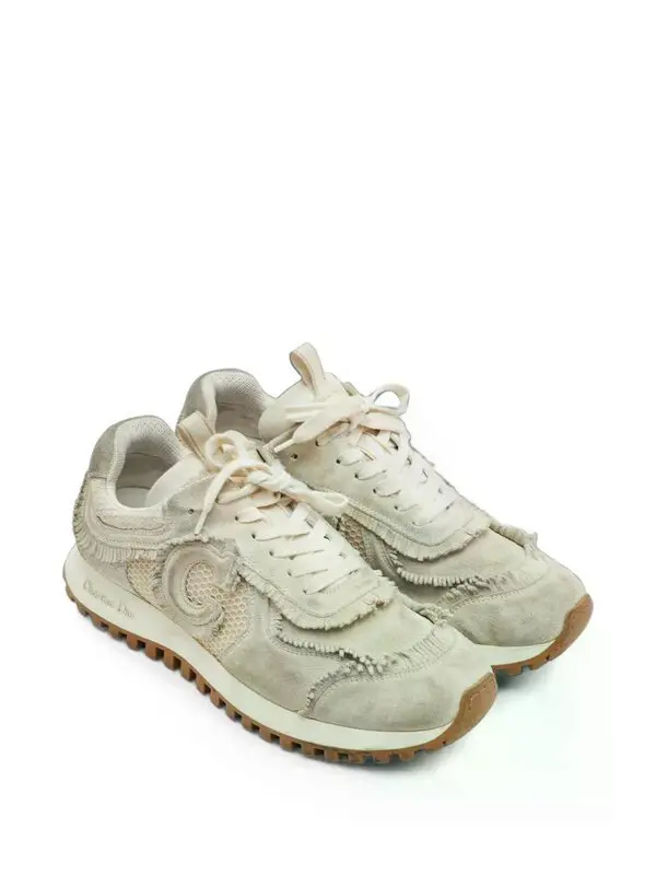 Dior Suede Fringed C Logo Sneakers - Neutrals