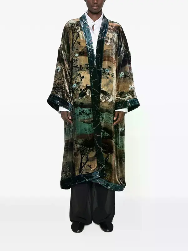 PIERRE-LOUIS MASCIA Landscape-print Velvet Coat