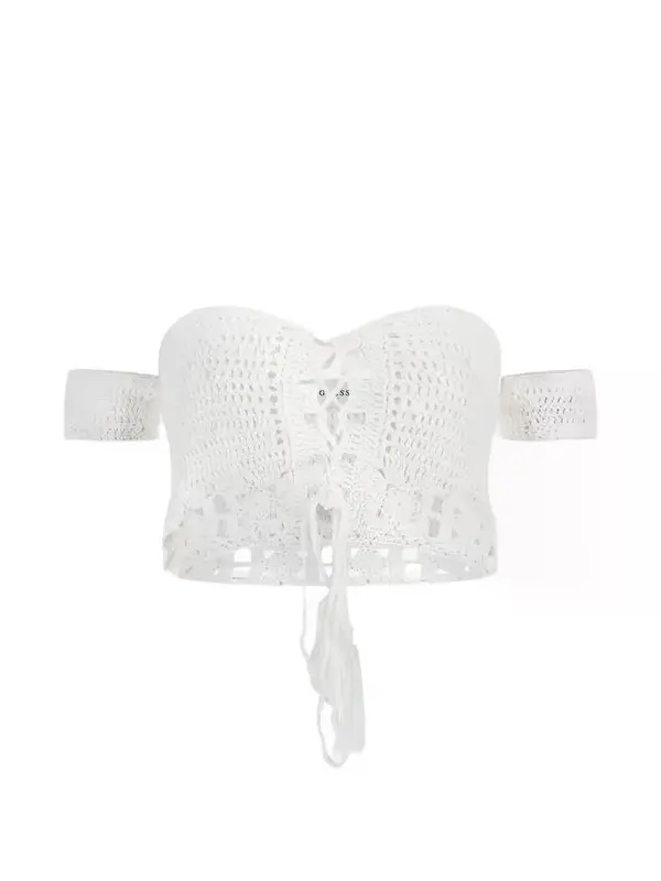 Guess Crochet Knit Lace-up Off-the-shoulder Top