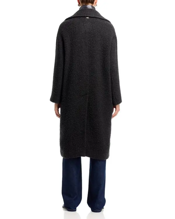 Herno Fringed Teddy Boucle Knit Contrast Trim Coat