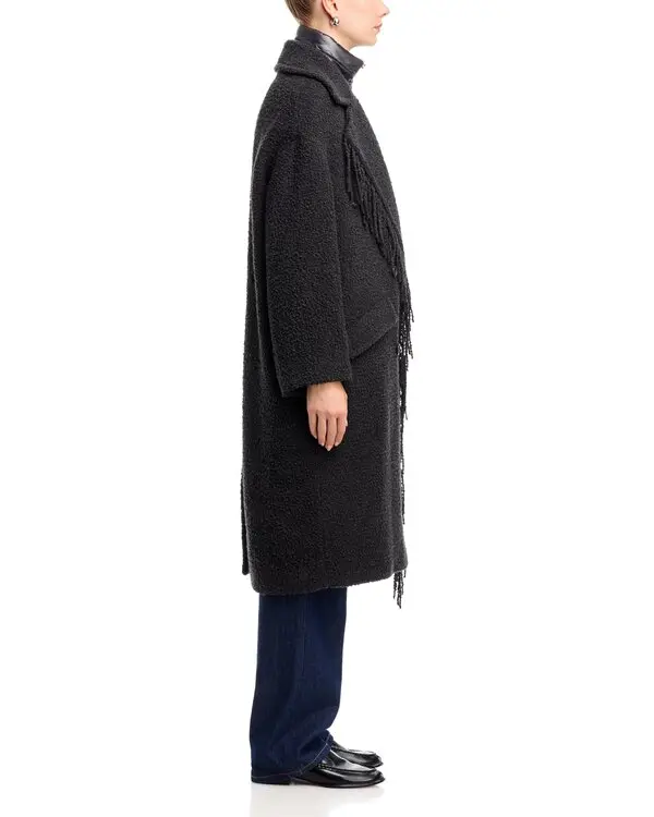 Herno Fringed Teddy Boucle Knit Contrast Trim Coat