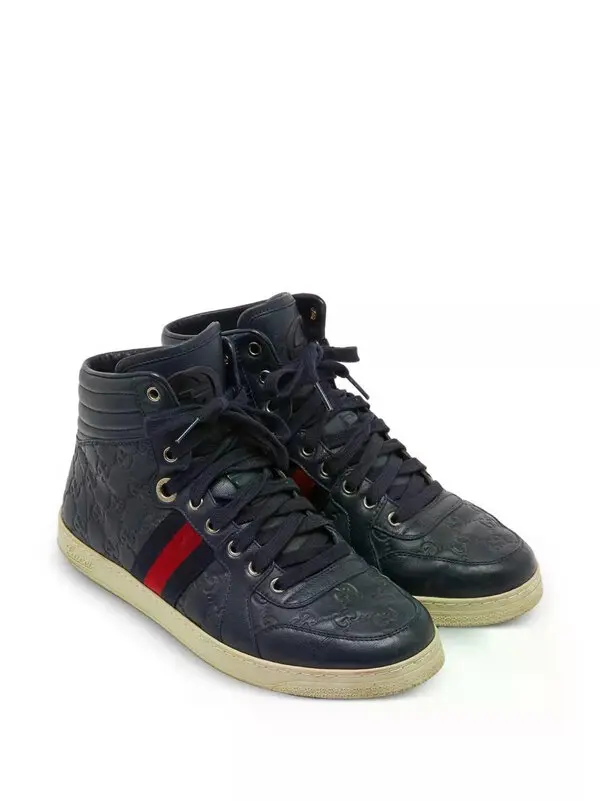 Gucci Leather High-top Sneakers With Embossed Pattern And Web Stripe