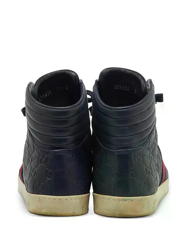 Gucci Leather High-top Sneakers With Embossed Pattern And Web Stripe