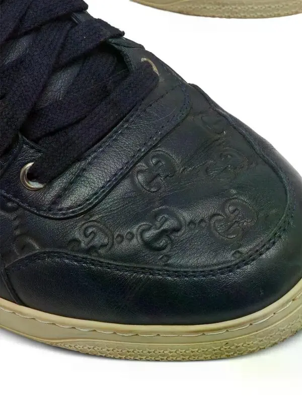 Gucci Leather High-top Sneakers With Embossed Pattern And Web Stripe