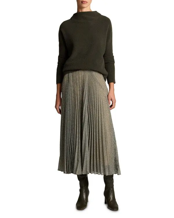 Vince Sheer Houndstooth Pleated Pull-on Skirt