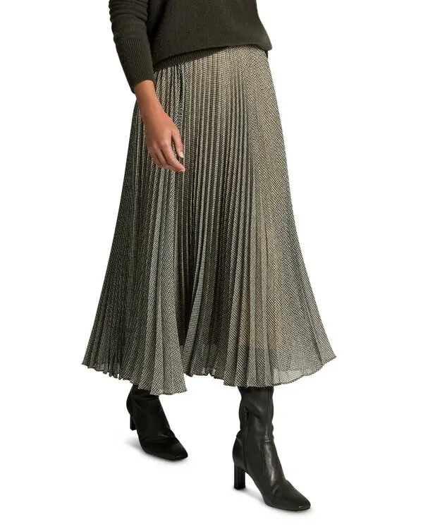 Vince Sheer Houndstooth Pleated Pull-on Skirt