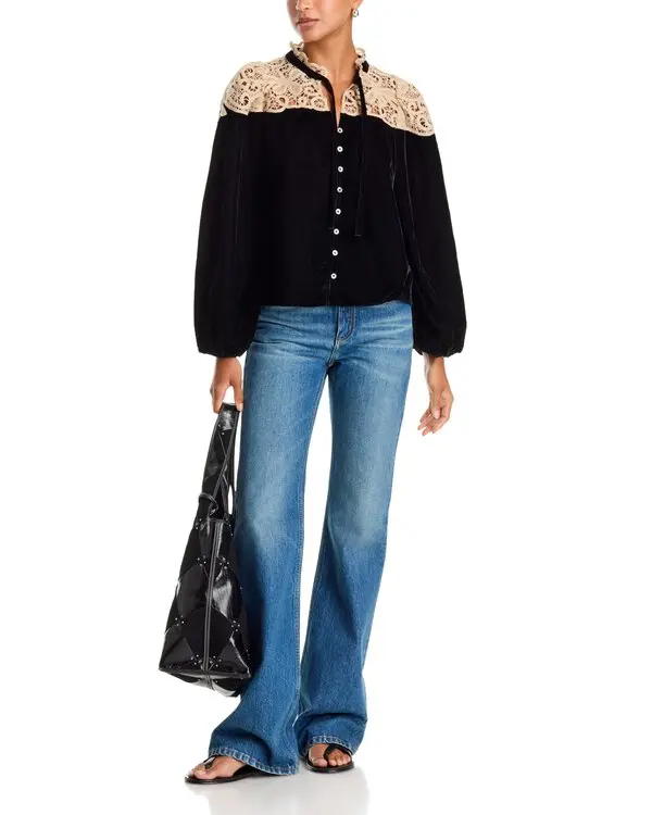 Sea Shiloh Lace Yoke Velvet Blouse
