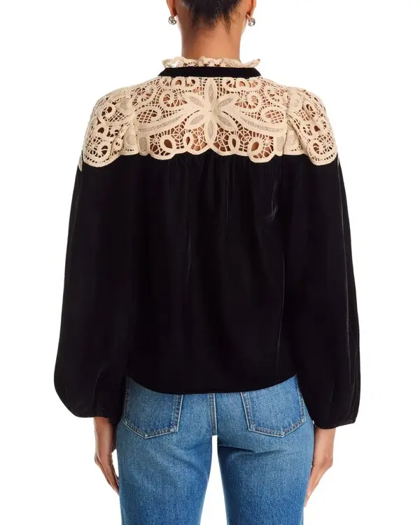Sea Shiloh Lace Yoke Velvet Blouse