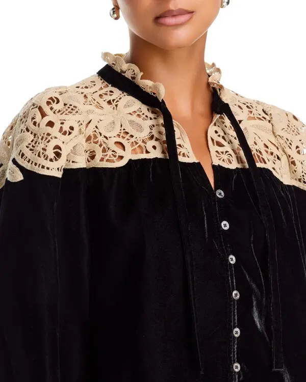 Sea Shiloh Lace Yoke Velvet Blouse