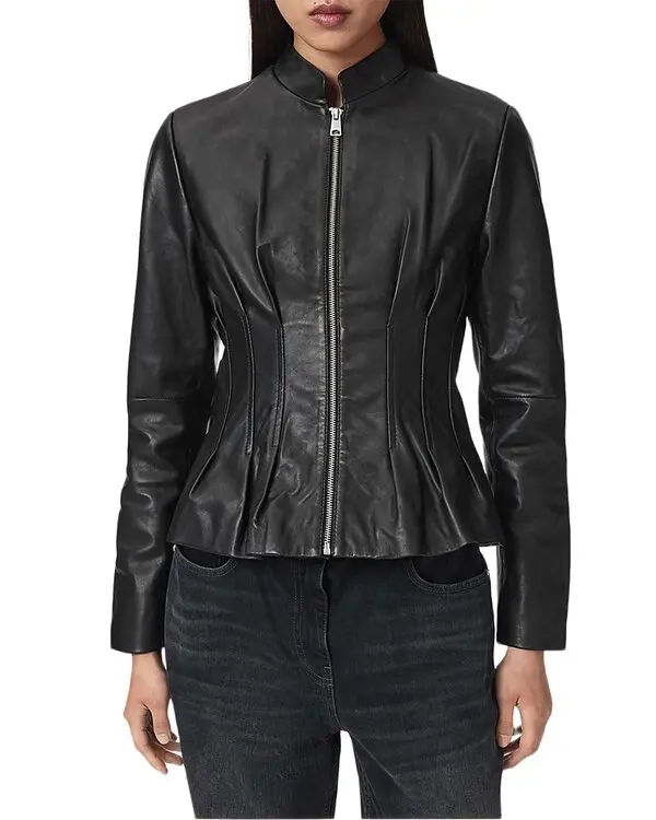 ALLSAINTS Clo Leather Peplum Hem Moto Jacket