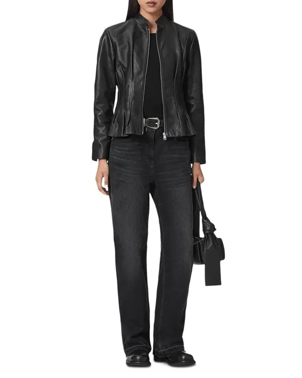 ALLSAINTS Clo Leather Peplum Hem Moto Jacket