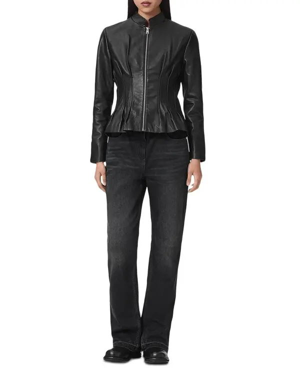 ALLSAINTS Clo Leather Peplum Hem Moto Jacket