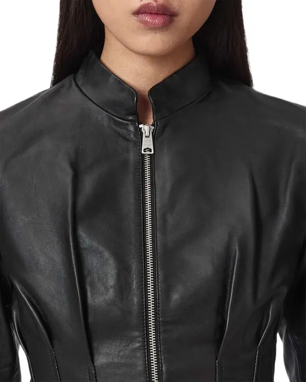 ALLSAINTS Clo Leather Peplum Hem Moto Jacket