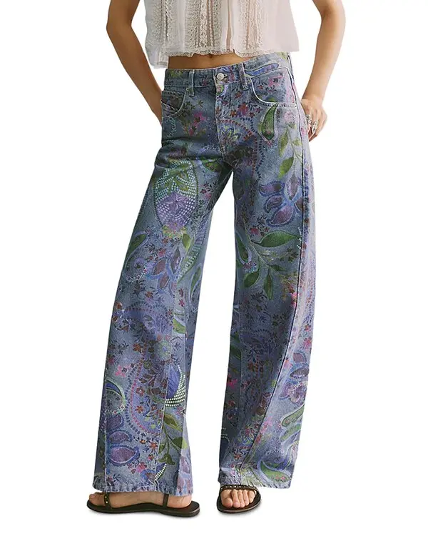 Free People Alter Ego Printed Wide Leg Jeans