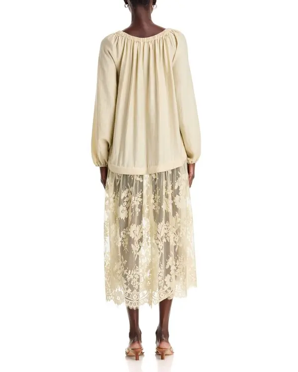 A.REN Long Sleeve Tie-neck Lace Midi Dress